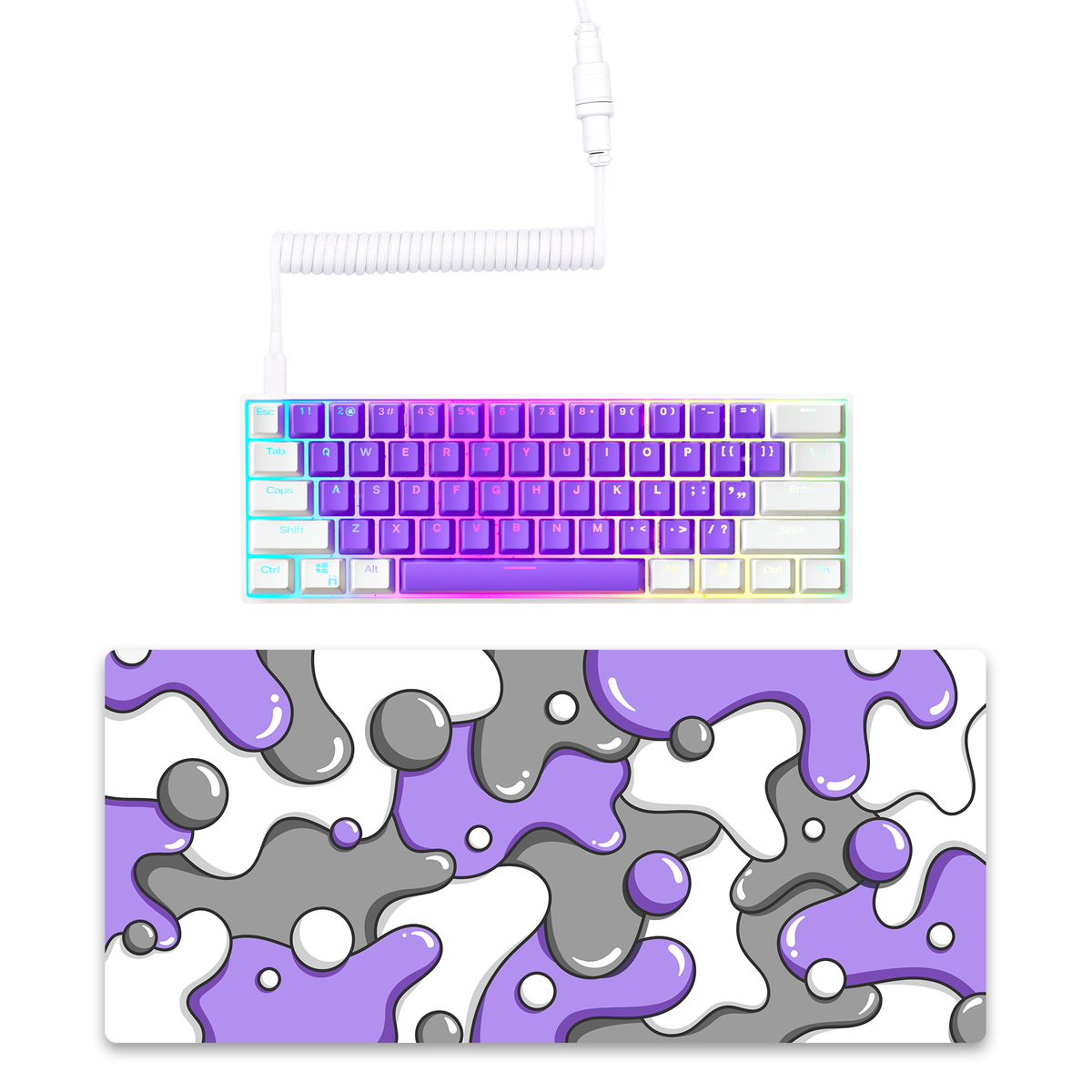 PURPLE CLOUD Keyboard + COILED CABLE + MOUSE PAD Bundle – Kraken Keyboards
